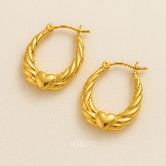 18K Gold Plated Heart Hoops Anti Tarnish Earring – Kimti